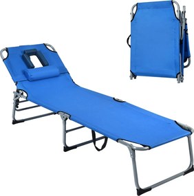 Costway Lehátko skládací plážové lehátko 194 × 60 × 36-86 cm modré, modrý