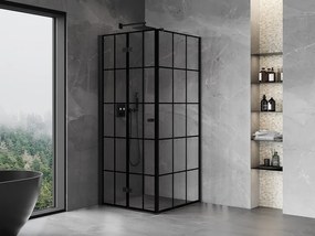Mexen Mist-F T, 1-křídlý ​​skládací sprchový kout levý 85 x 85 cm, černá mřížka, černá - 8A6T-085-085-70-77-L