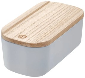 Šedý úložný box s víkem ze dřeva paulownia iDesign Eco, 9 x 18,3 cm