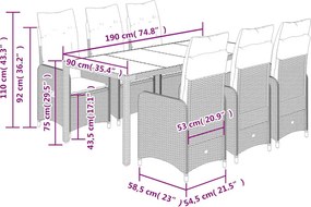7dílný zahradní bistro set s poduškami černý polyratan 3276993