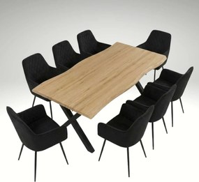 Vikio Jídelní set pro 8 osob 180x90 cm soft dub noha X černá židle s područkami VJS228-8C