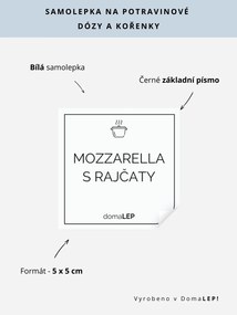 Samolepka na kořenky MOZZARELLA S RAJČATY bílá 5 × 5 cm základní písmo