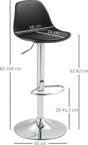 HOMCOM Sada Barových Stolů 2 kusy, Čalouněná Barová židle s Ocelovým Rámem, Výškově Nastavitelné Kuchyňské Židle s Podnožkou a 360° Otáčivými Stolky …