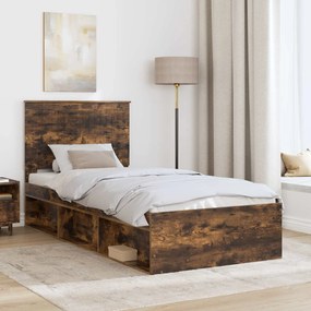 Rám postele s čelo Kouřový dub 90 x 190 cm Masivní borové dřevo 3411068
