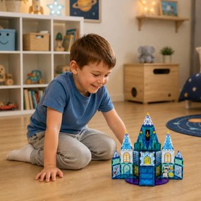 LEAN Toys Magnetické stavební kostky – Zámek ledové princezny, modré, 47 dílů