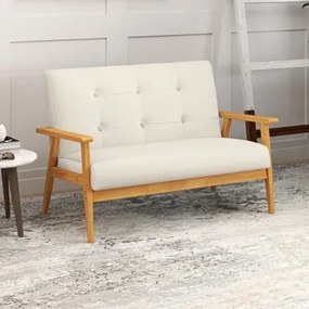 HOMCOM 3místná pohovka 115 cm, skandinávská pohovka s knoflíkovým opěradlem, polstrovaným sedákem a opěrkami, béžová