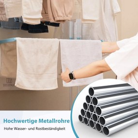 Costway 3-vrstvý skládací věšák na oblečení s otočnými bočními křídly, modrý