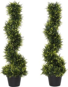 Outsunny Sada 2 velkých umělých cedrových stromů 90 cm – umělá rostlina, plastové umělé cedrové rostliny v květináčích, spirálová rostlina realistická
