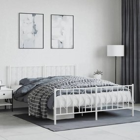 Kovový rám postele s hlavovým a nožním čelem bílý 160 x 200 cm