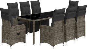 9dílný zahradní bistro set s poduškami šedý polyratan 3277170