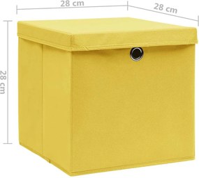 Úložné boxy s víky 10 ks 28 x 28 x 28 cm žluté 325226