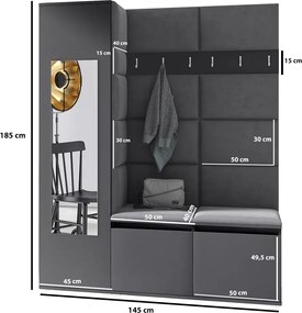 Eka Předsíňová stěna s čalouněnými panely Trinity 14 - Bílá / Světlá hnědá 2306