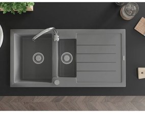 Mexen Andres 1,5-komorový granitový kuchyňský dřez s odkapávačem 100x50 cm a kuchyňská baterie Telma, šedá, 6515-71-670200-00