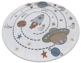 Kulatý dětský koberec BONO 8288 Vesmír Planety pratelný krémový antracitový Rozměr: průměr 200 cm