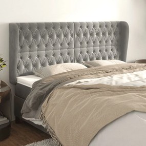 Čelo postele typu ušák světle šedé 183x23x118/128 cm samet 3118352