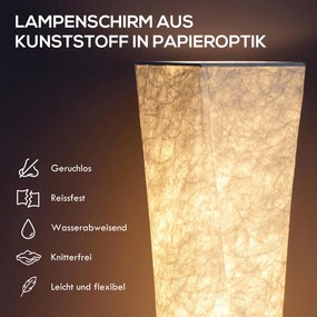 HOMCOM Stojací lampa s papírovým stínidlem, nožní spínač, 3 úrovně jasu, bílá