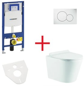 WC set OVALE BASSO RIMLESS: závěsné WC se sedátkem, duofix, podložka, tlačítko bílé, OLKLT053ER005