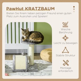 PawHut Malý Kočičí Škrabací Strom Výška 46 cm 2-Level Kočičí Strom s Škrabacím Sloupkem, Platfromami a Houpacím Míčkem 35,5x37x46 cm Šedá