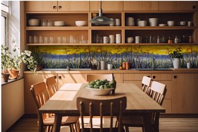 DIMEX | Fototapeta do kuchyně Denimová malba luční trávy KI-420-210 | 420 x 60 cm | žlutá, hnědá, modrá, zelená