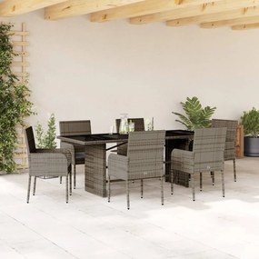 7dílný zahradní jídelní set s poduškami šedý polyratan 3213508