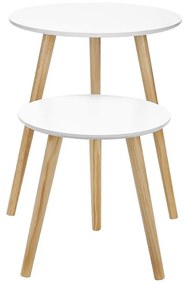 Příruční kulatý stolek ve skandinávském stylu, bílá/přírodní, sada 2 kusů
