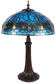 Modrá stolní lampa Tiffany s vážkami Leven blue – 41x57 cm