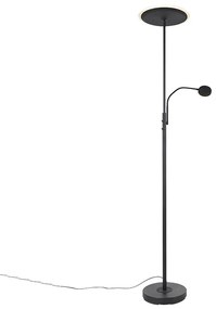 Moderní stojací lampa černá včetně LED s dálkovým ovládáním a čtecím ramenem - Strela