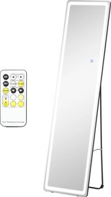 HOMCOM stojací zrcadlo 2 v 1 s LED světlem, volně stojící, hliník, nastavitelný světelný zdroj, 40 cm x 37 cm x 157,5 cm