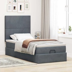 Osmanský rám postele s matracemi tmavě šedá 100x200cm samet 3313380