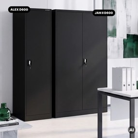 Skříň na spisy kartotéková na klíč černá, 450x1850x600 mm: ALEX D600