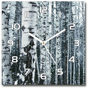 Wallmuralia Skleněné hodiny čtverec Stromy břízy 30x30 cm