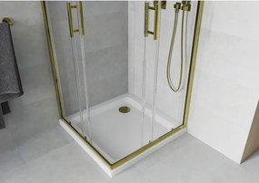 Mexen Rio čtvercová sprchová kabina 80 x 80 cm, transparentní, zlatá + brodzik Flat, bílý - 860-080-080-50-00-4010G