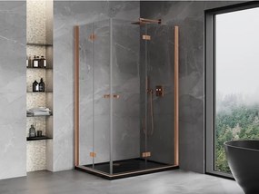 Mexen Mist-F Duo, skládací sprchový kout 75 x 100 cm, průhledný, broušená měď - 8A6-075L-100P-65-00