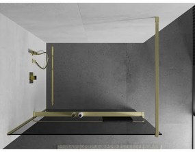 Mexen Kioto+, sprchová zástěna Walk-In s poličkou a věšákem 90 x 200 cm, 8mm šedé sklo, zlatý matný profil, 800-090-121-55-40