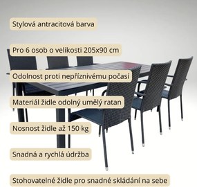 Vikio Zahradní set 205x90 pro 6 osob DT254 antracit
