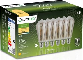6x Led žárovka E27 Edison ST64 6W Ozdobná Filament Retro Kouřová Spirálová