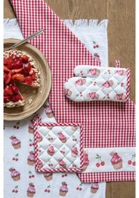 Bílý kuchyňský froté ručník s dortíčky Cherry Cupcake – 40x66 cm