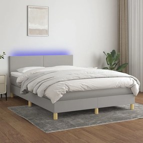 Box spring postel s matrací a LED světle šedá 140x190 cm textil 3133549