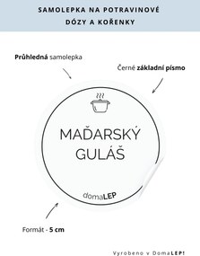 Samolepka na kořenky MAĎARSKÝ GULÁŠ průhledná 5 cm základní písmo