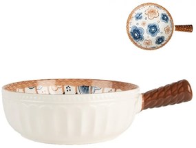 Bílá keramická miska s modrými květy a rukojetí - 22*16*6 cm / 500 ml