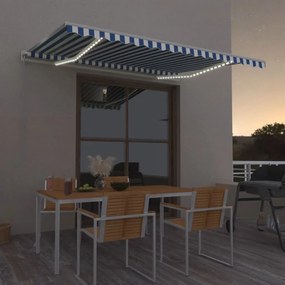 Ručně zatahovací markýza s LED světlem 450 x 350 cm modrobílá 3069001