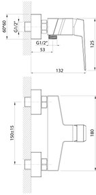 Aqualine Aqualine, RITMO nástěnná sprchová baterie, rozteč 150mm, chrom, RT011