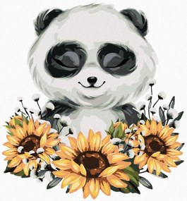 zuty zuty - malování podle čísel - panda se slunečnicemi, 80x100 cm, plátno+rám