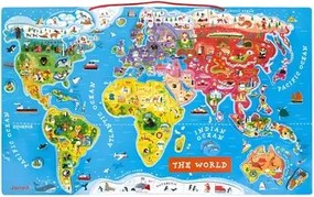 JANOD Magnetická mapa světa v angličtině / Nástěnná mapa / 92 dílků /