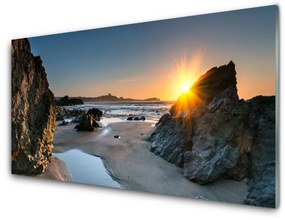 Obraz na skle Skála Pláž Slunce Krajina 100x50 cm