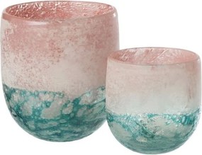 Tyrkysovo - růžový skleněný svícen Blush S - Ø11*11 cm
