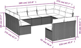 11dílná zahradní sedací souprava s poduškami černá polyratan 3250184