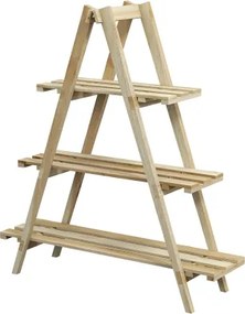 Outsunny Pyramidový skládací dřevěný květinový stojan - Dřevěný stojan na rostliny se 3 policemi - Rozměry 100D x 36Š x 112V cm - Světlé masivní smrk