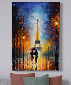 Obraz na plátně - Milenci prochází k Eiffelovce FeelHappy.cz Velikost obrazu: 100 x 150 cm