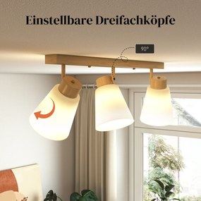 Stropní svítidlo LED 40W stropní svítidlo s dvojitou montáží a 90° nastavitelnou hlavou se 3 paticemi E27 přírodní dřevo